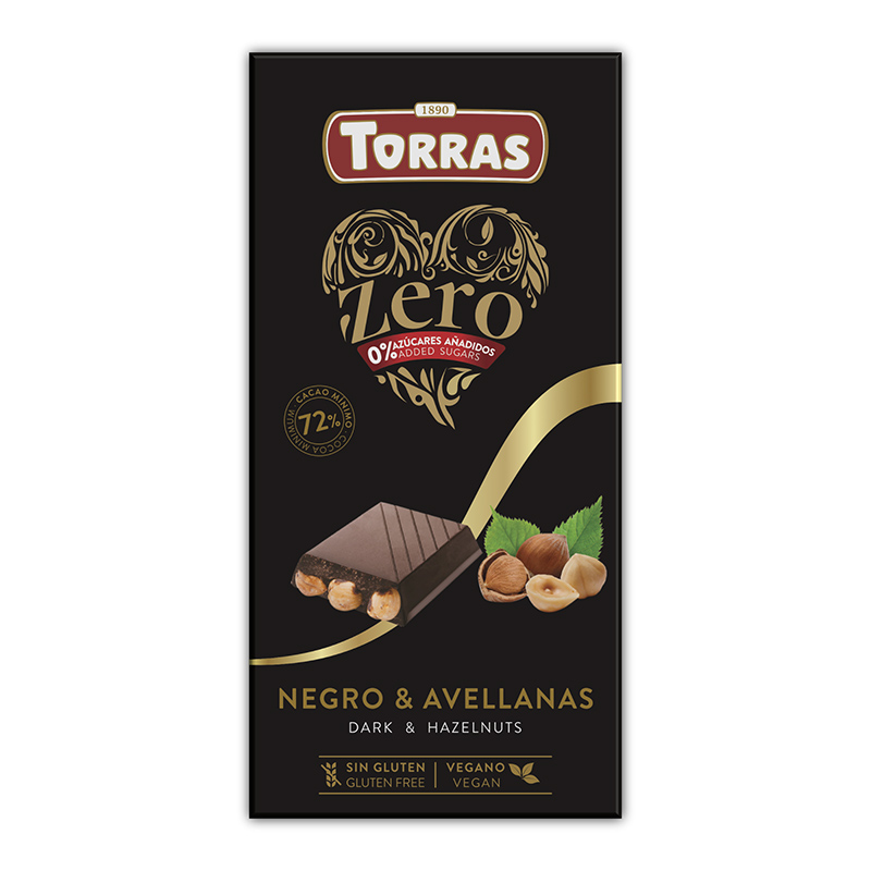 Torras temna čokolada 72% brez sladkorja - celi lešniki, 150 g